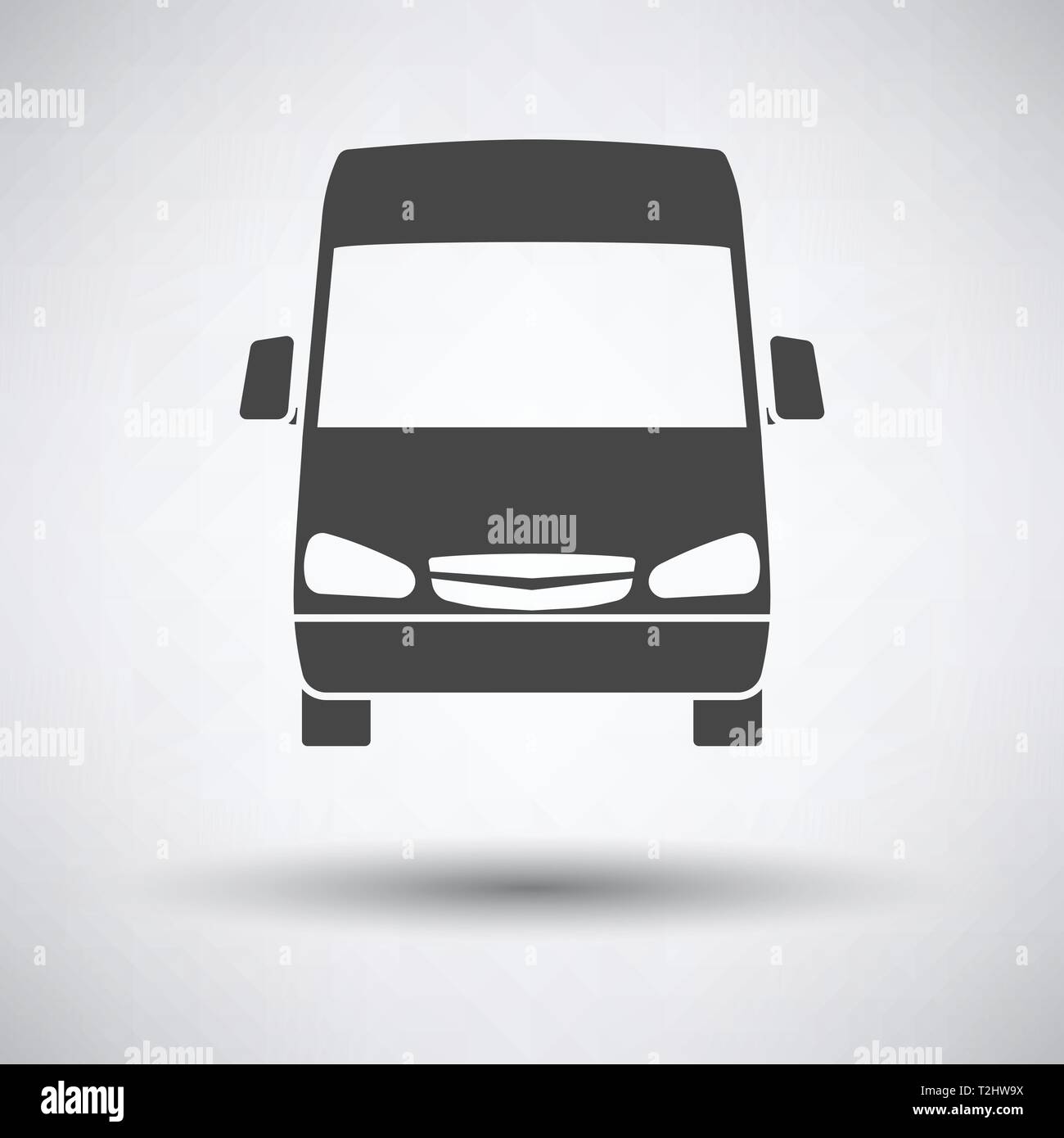 Van icon front view on gray background, round shadow. Vector ...