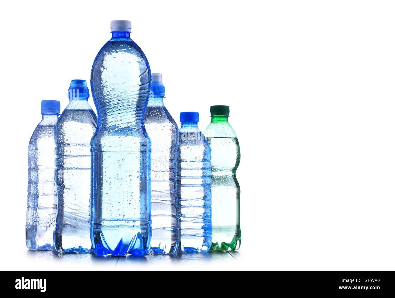 Composition with different sorts of bottles containing mineral water ...