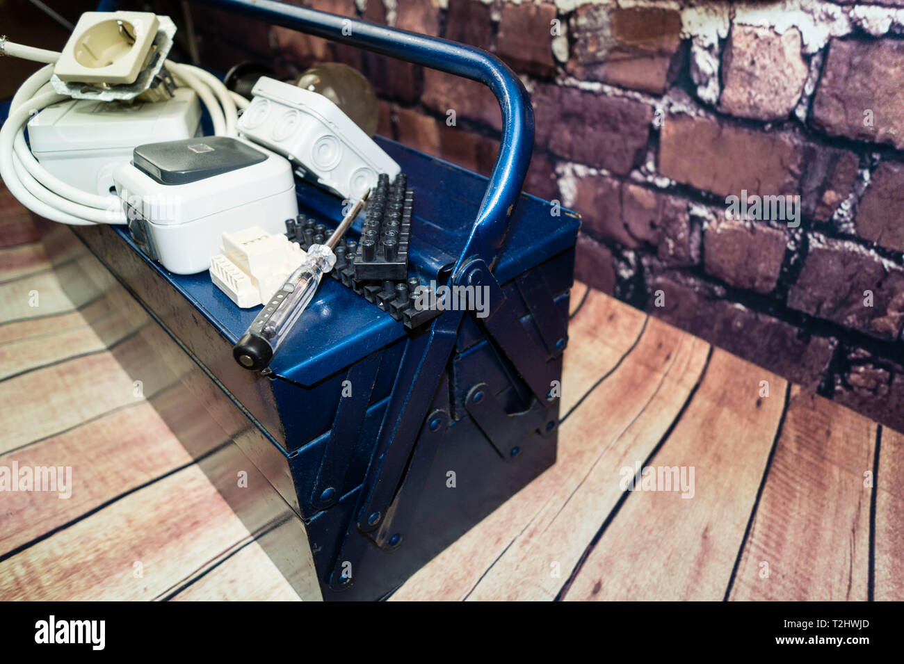 Toolbox with electronic material and equipment for installation Stock ...