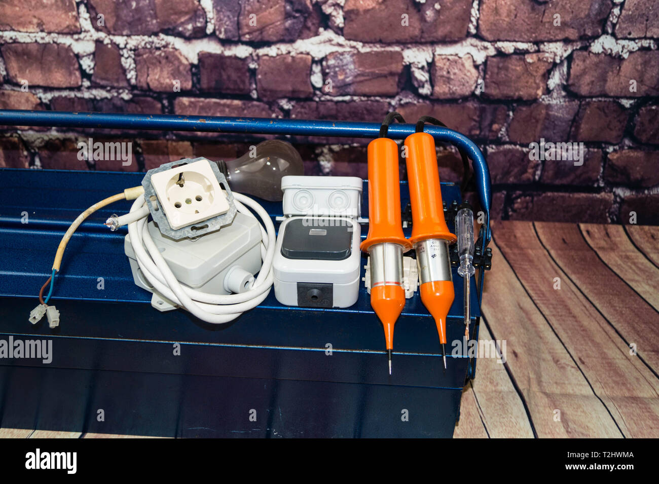 Toolbox with electronic material and equipment for installation Stock ...