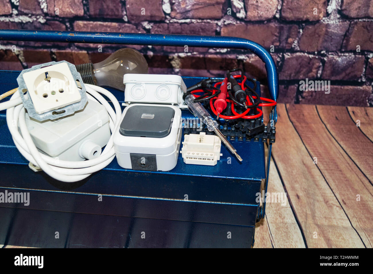 Toolbox with electronic material and equipment for installation Stock ...