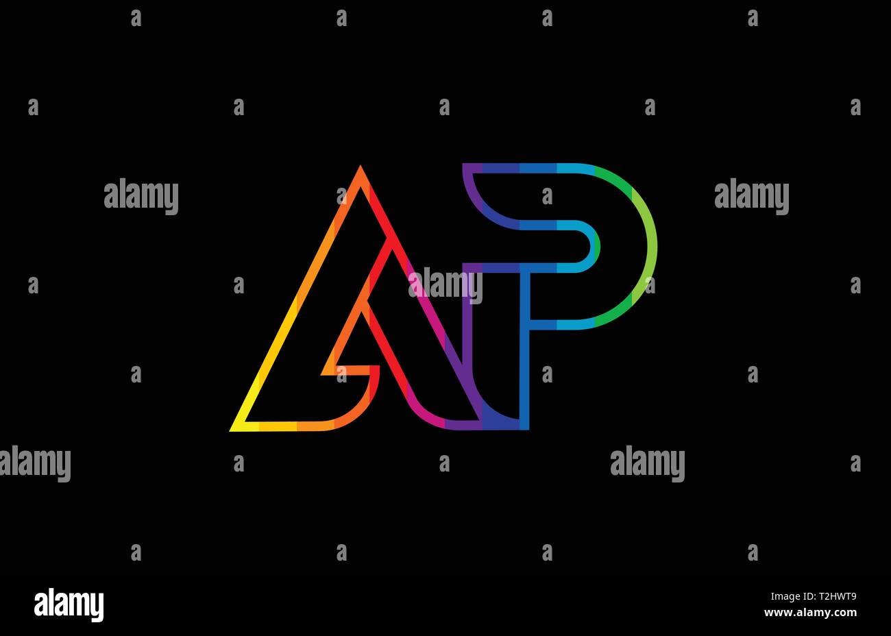 rainbow color colored colorful alphabet letter ap a p logo combination ...