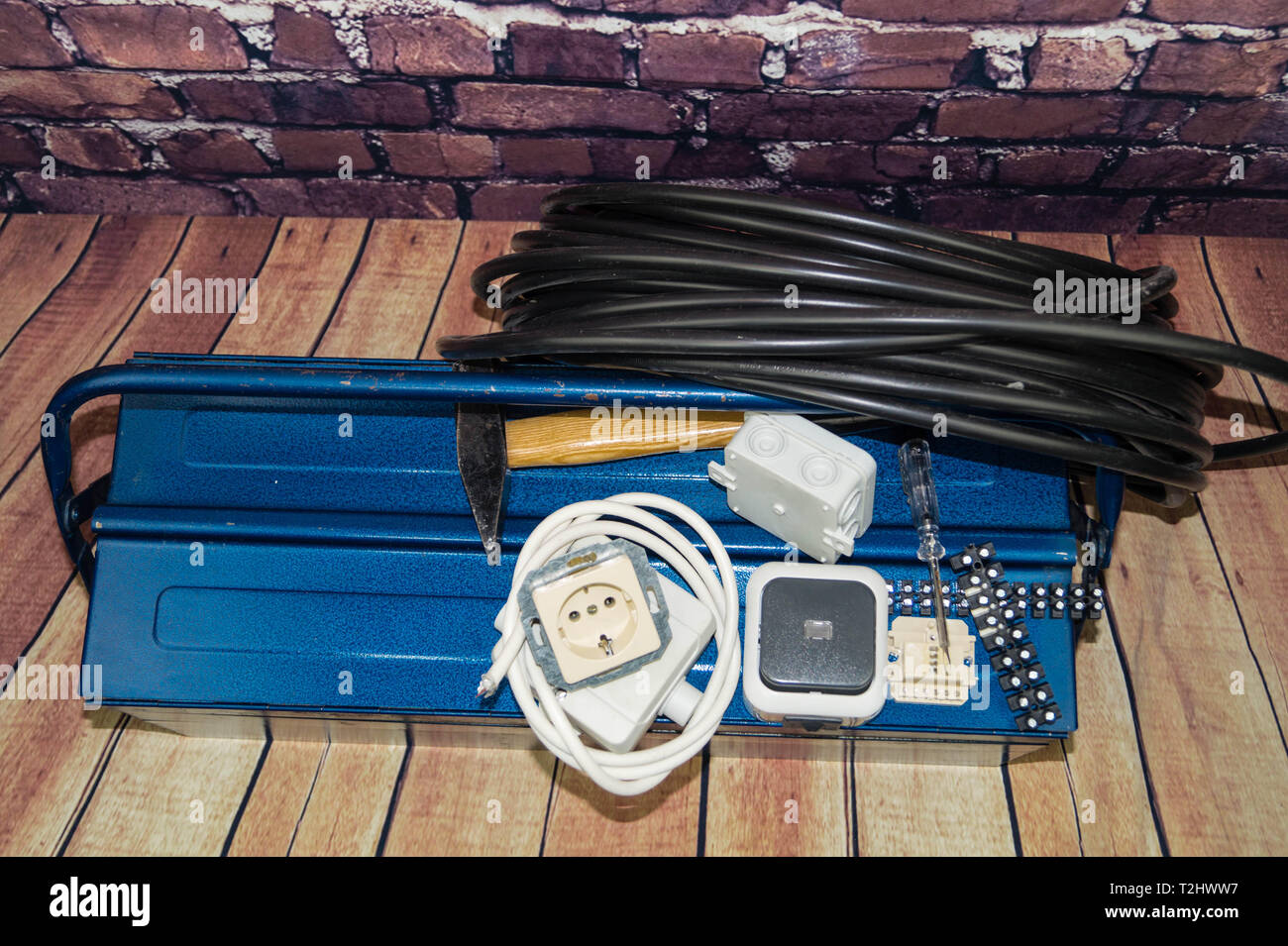 Toolbox with electronic material and equipment for installation Stock ...