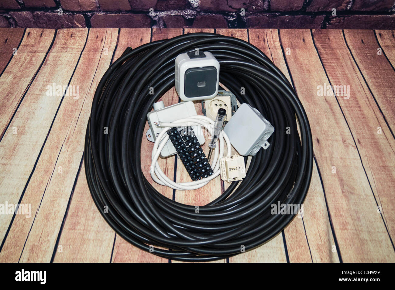 Toolbox with electronic material and equipment for installation Stock ...