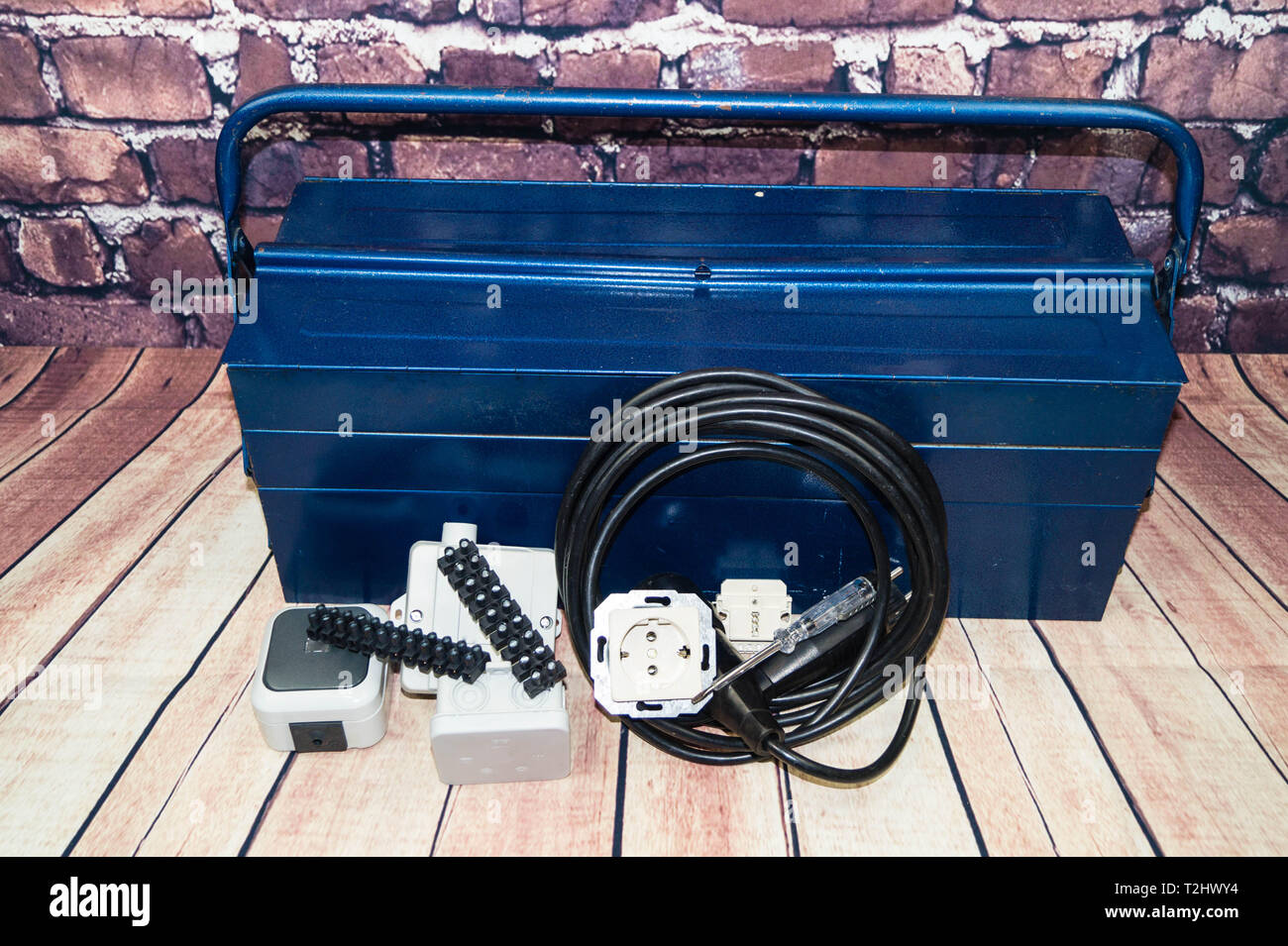 Toolbox with electronic material and equipment for installation Stock ...