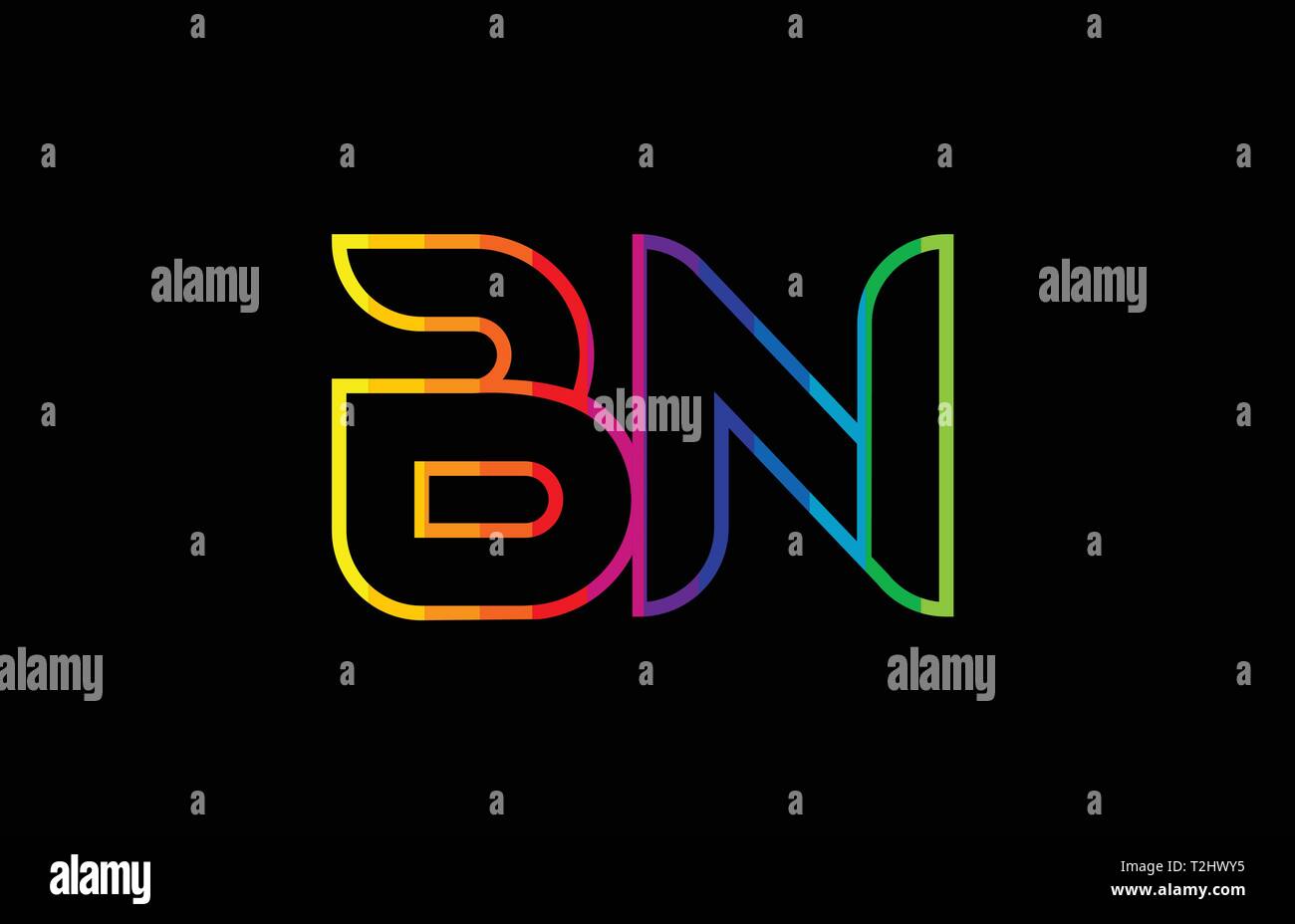 rainbow color colored colorful alphabet letter bn b n logo combination ...