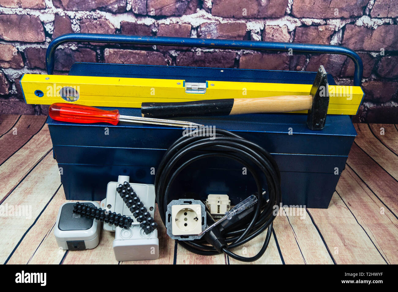 Toolbox with electronic material and equipment for installation Stock ...