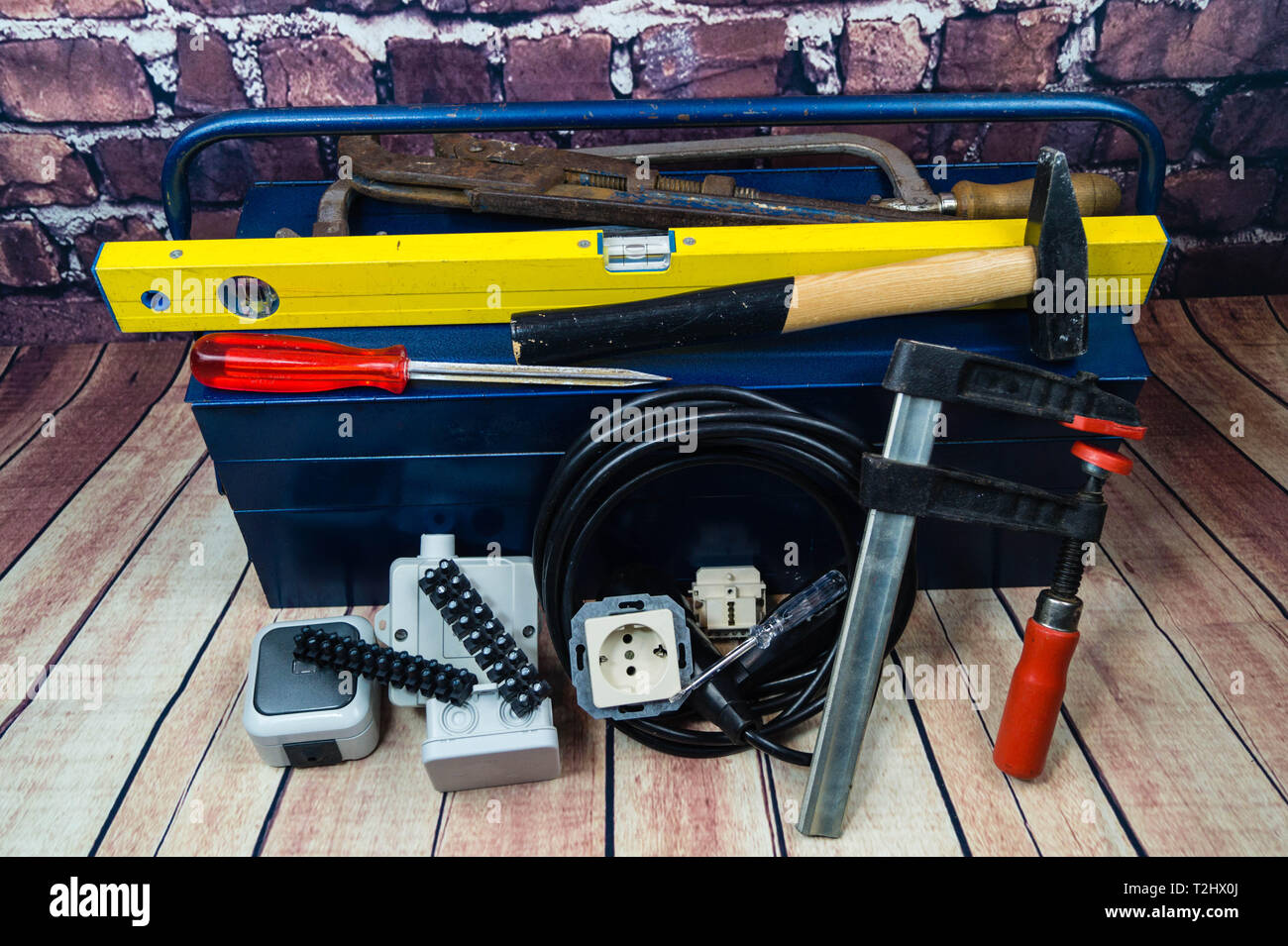 Toolbox with electronic material and equipment for installation Stock ...