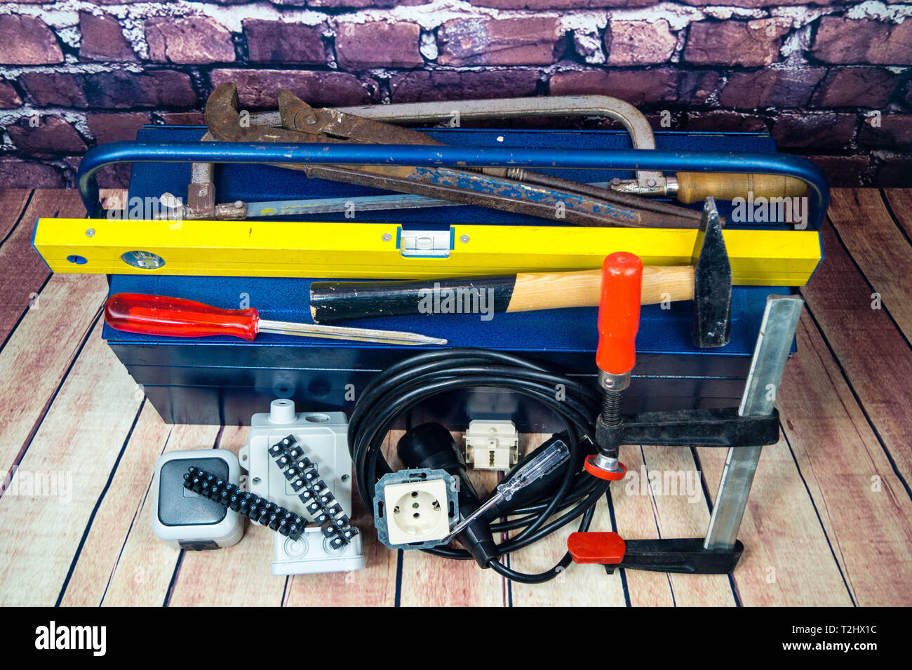 Toolbox with electronic material and equipment for installation Stock ...