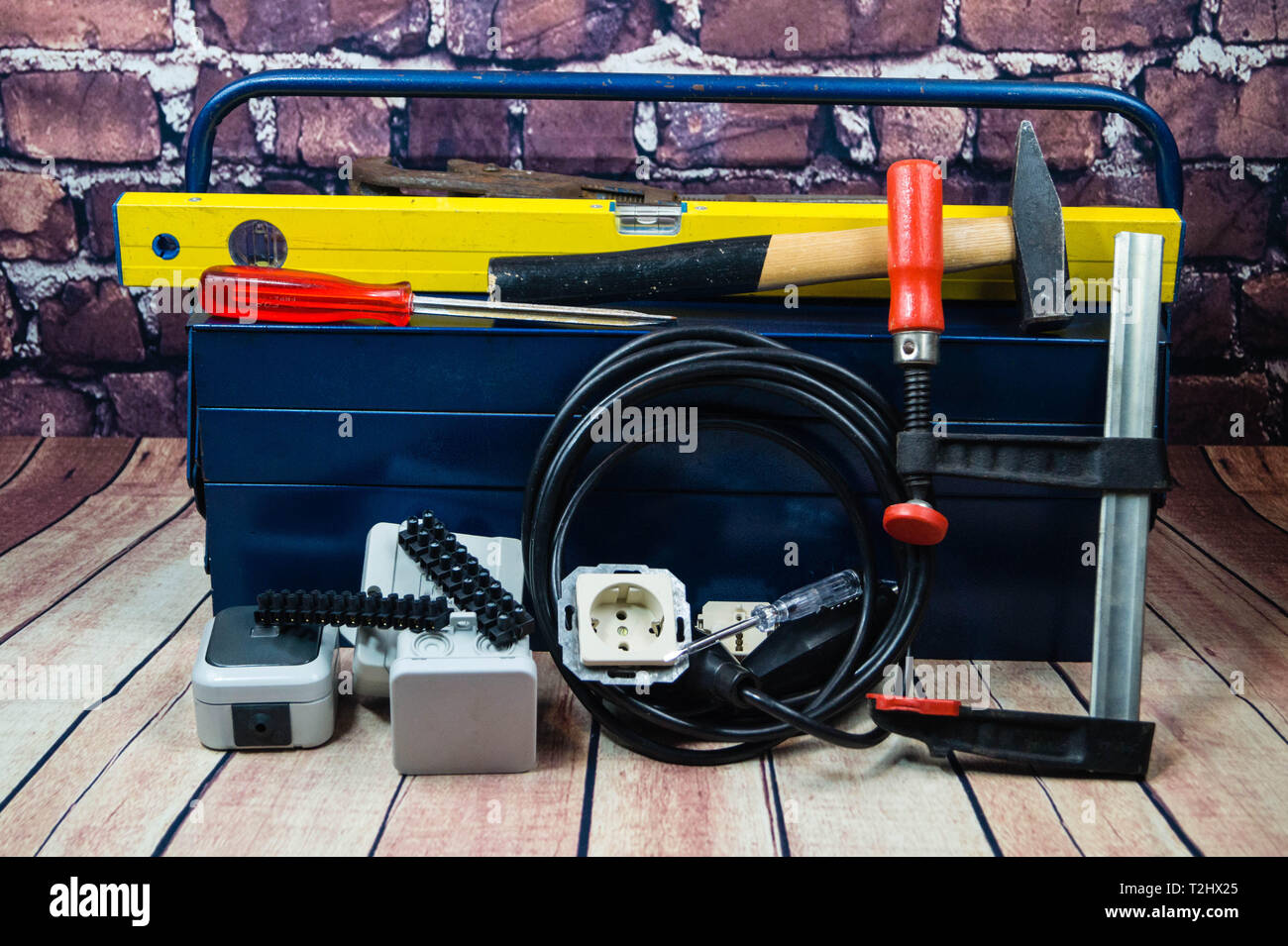 Toolbox with electronic material and equipment for installation Stock ...