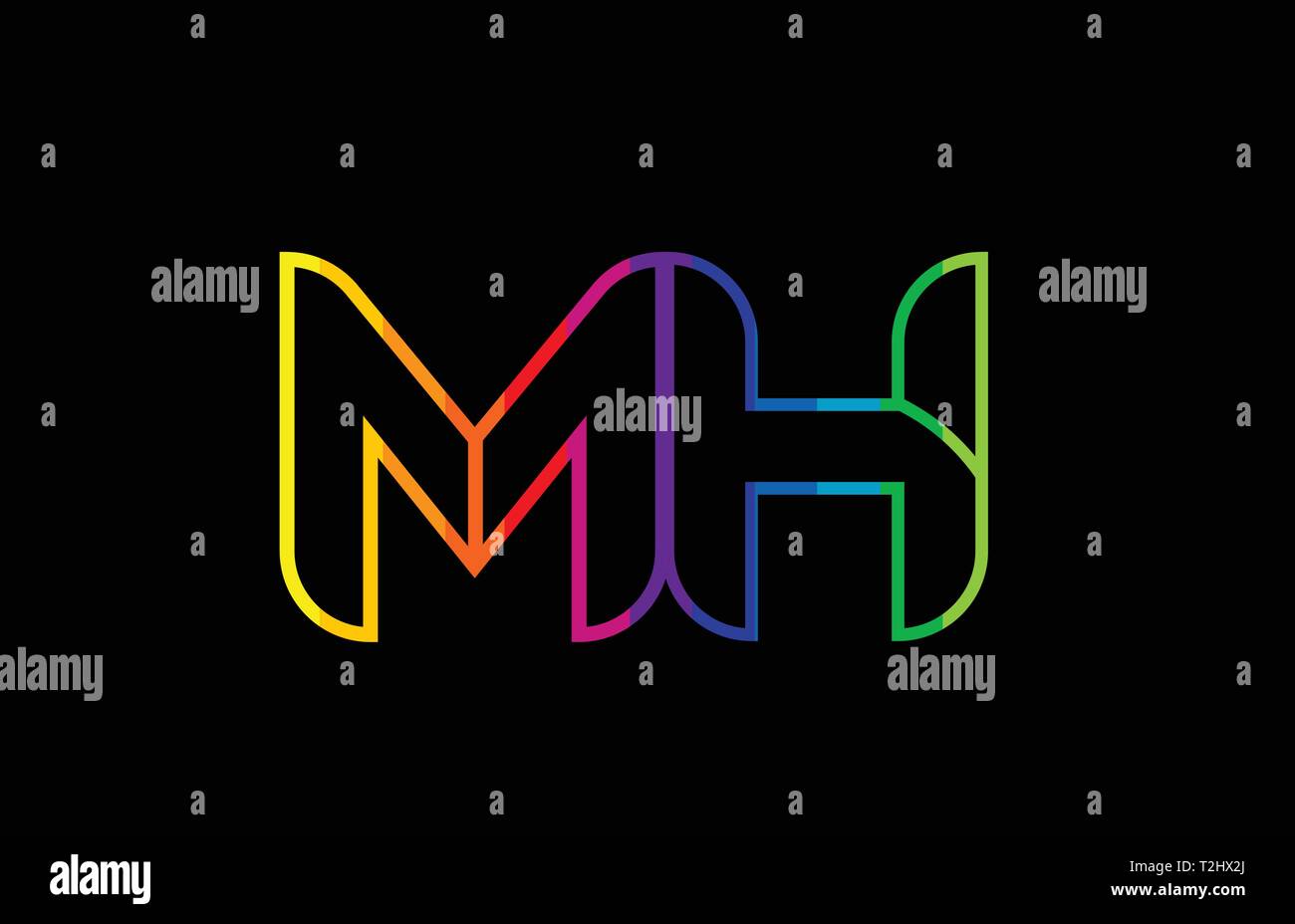 rainbow color colored colorful alphabet letter mh m h logo combination ...