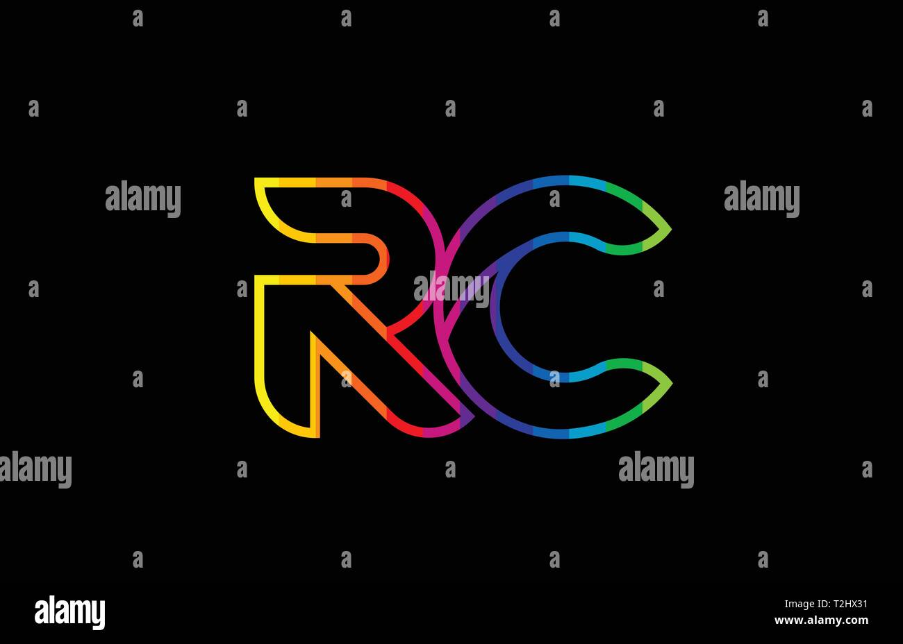 rainbow color colored colorful alphabet letter rc r c logo combination ...