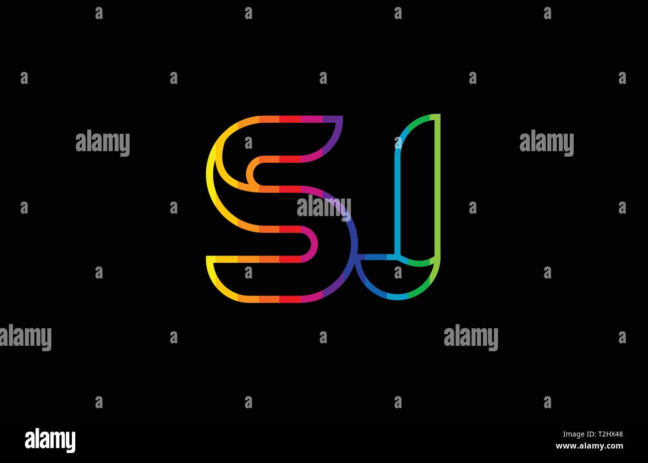 rainbow color colored colorful alphabet letter sj s j logo combination ...