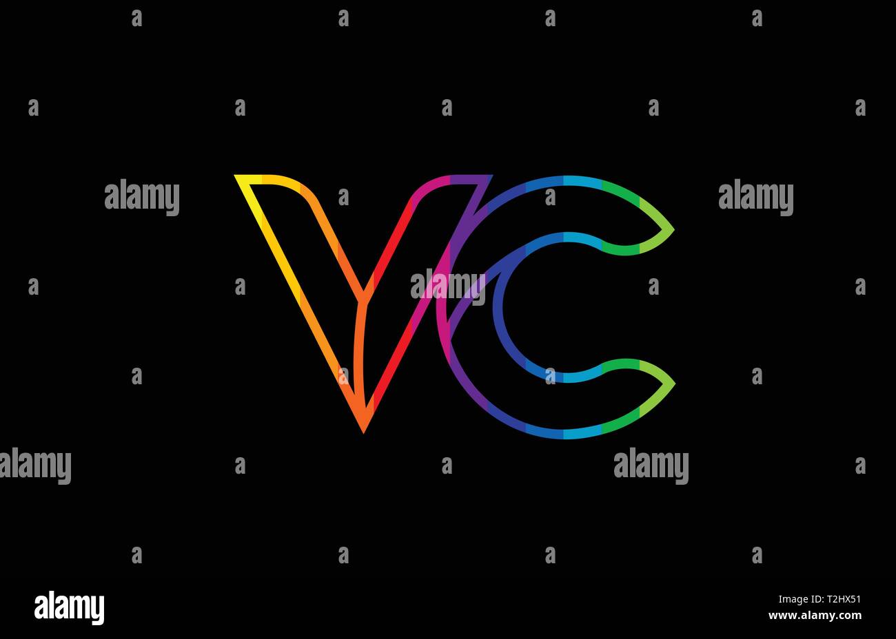 rainbow color colored colorful alphabet letter vc v c logo combination ...