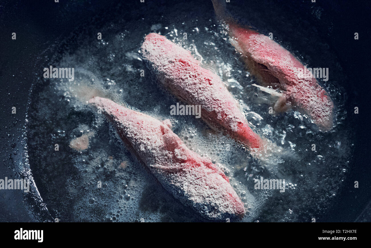 Top view fried breaded fish Stock Photo - Alamy