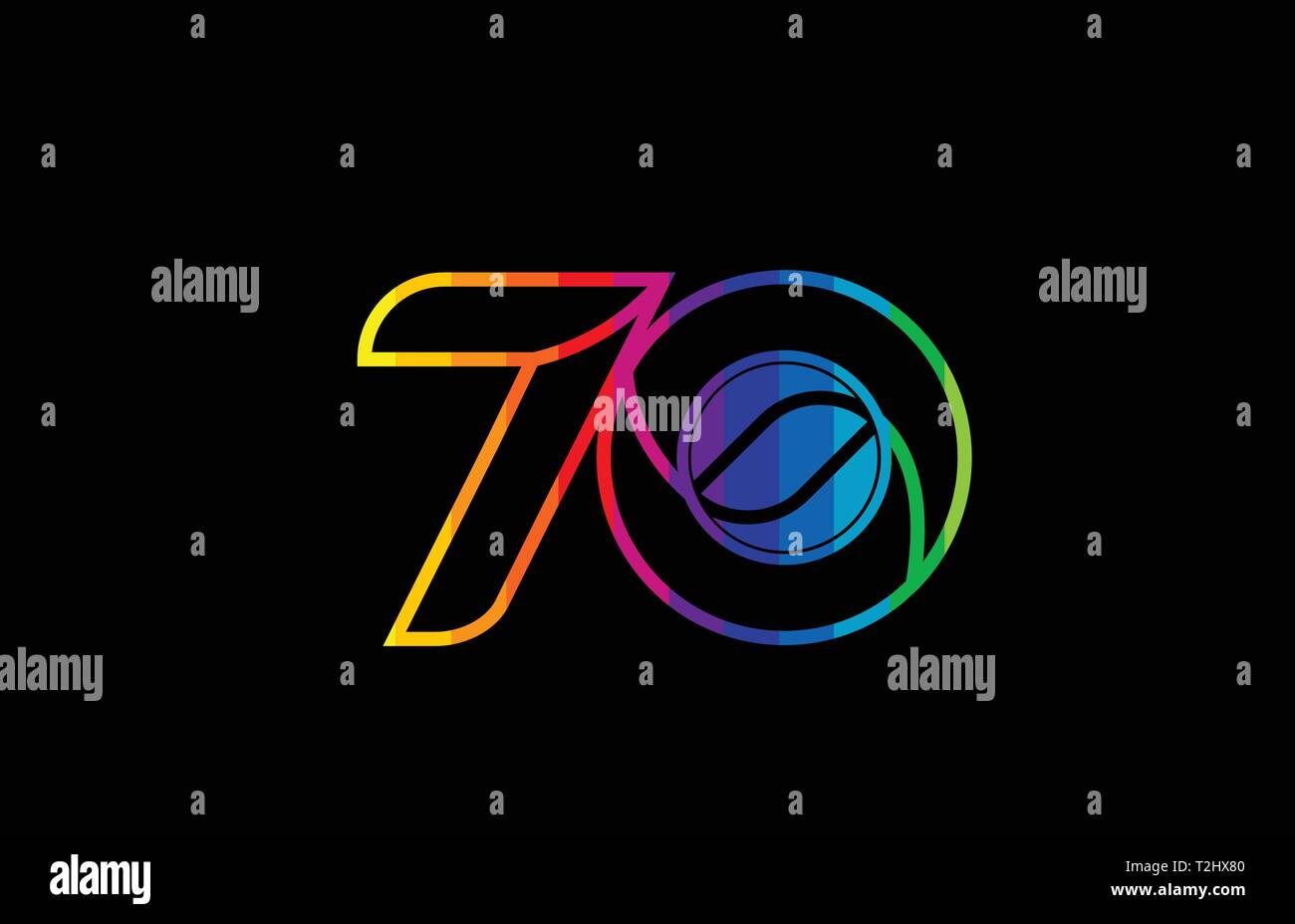 rainbow color colored colorful number 70 logo design suitable for a ...