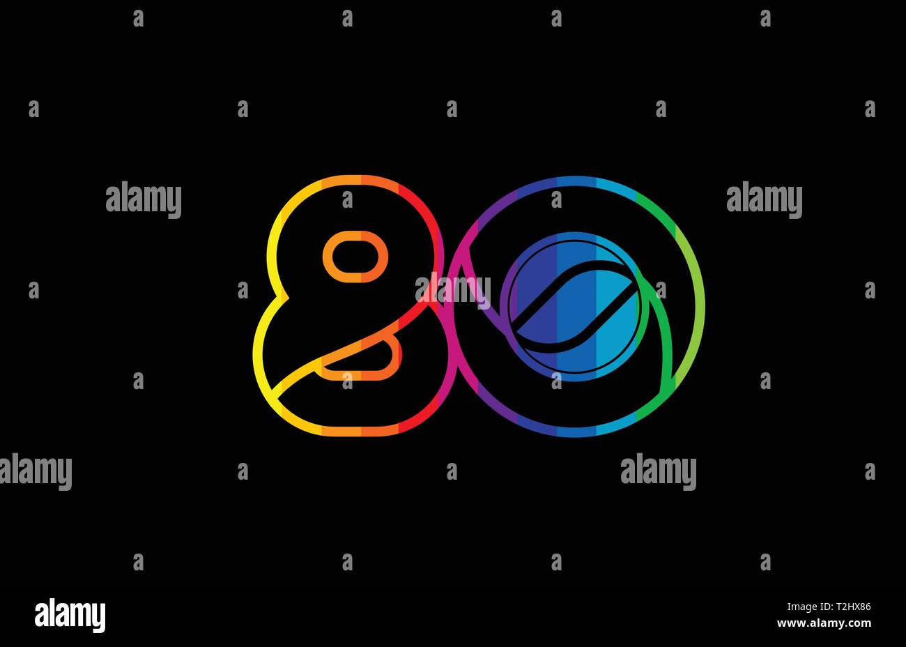 rainbow color colored colorful number 80 logo design suitable for a ...