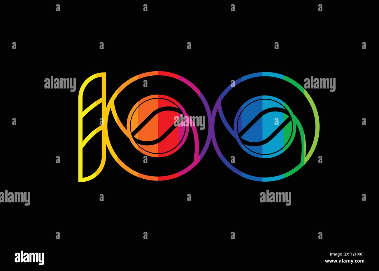 rainbow color colored colorful number 100 logo design suitable for a ...