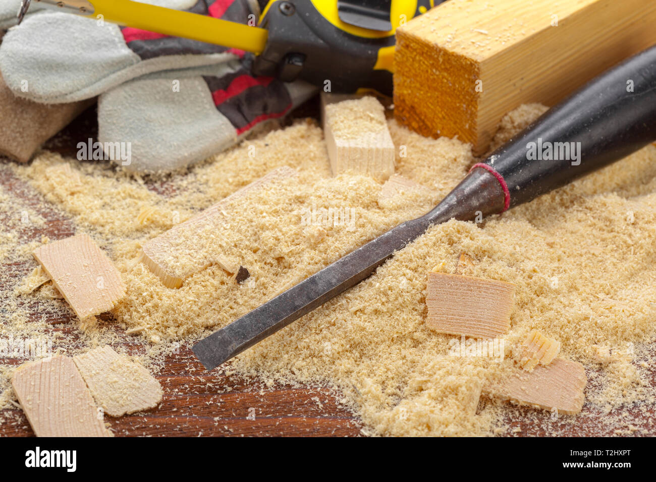 blade of sharp chisels with sawdust Stock Photo - Alamy