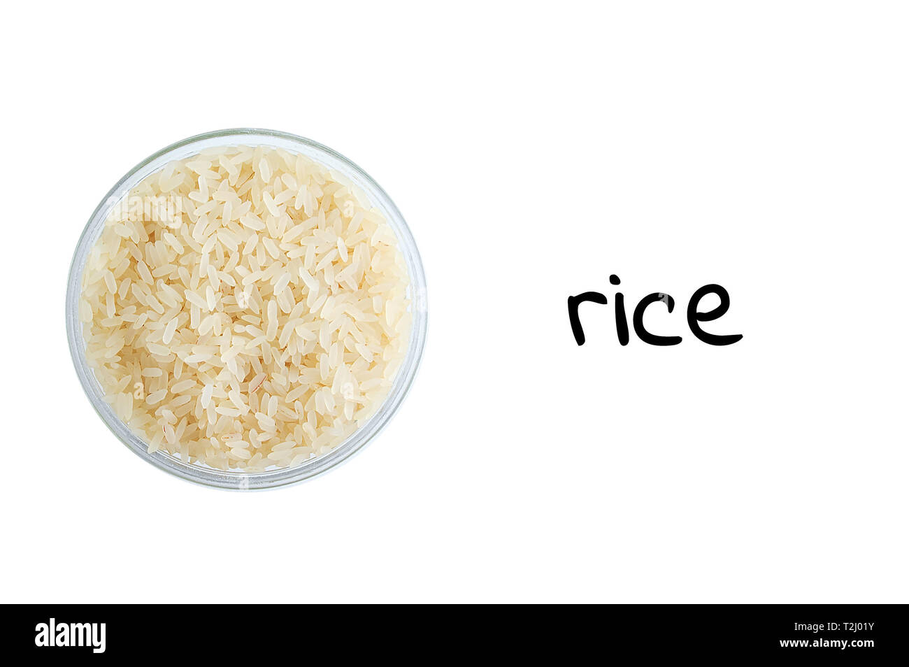 Rice grits in a glass bowl. View from above. White isolate Stock Photo ...