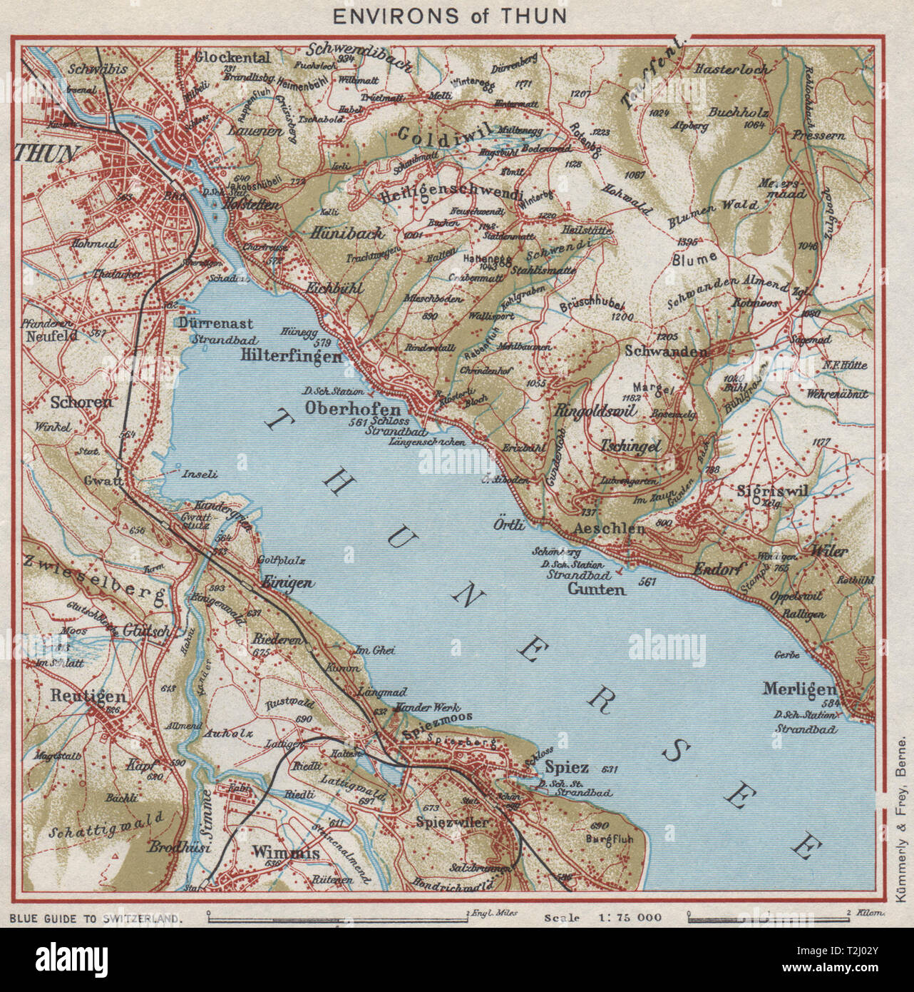 THUN ENVIRONS. Thunersee Oberhofen Hilterfingen. Switzerland vintage ...