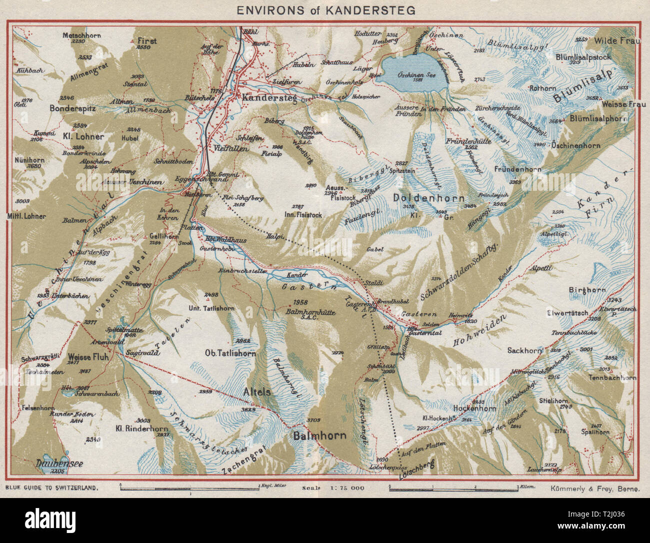 KANDERSTEG ENVIRONS. Blümlisalp Berne Doldenhorn. Vintage map ...