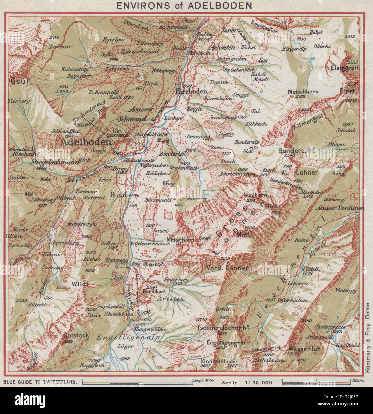 ADELBODEN ENVIRONS. Hirzboden. Vintage map plan. Switzerland 1948 old ...