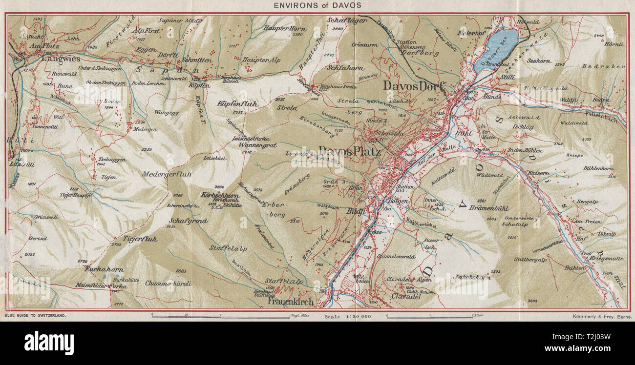 DAVOS & ENVIRONS. Davos Dorf Davos Platz. Vintage map plan. Switzerland ...
