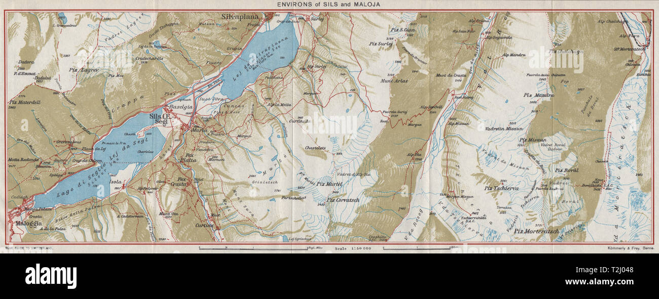 SILS & MALOJA ENVIRONS. Silvaplana. Silsersee. Vintage map. Switzerland ...