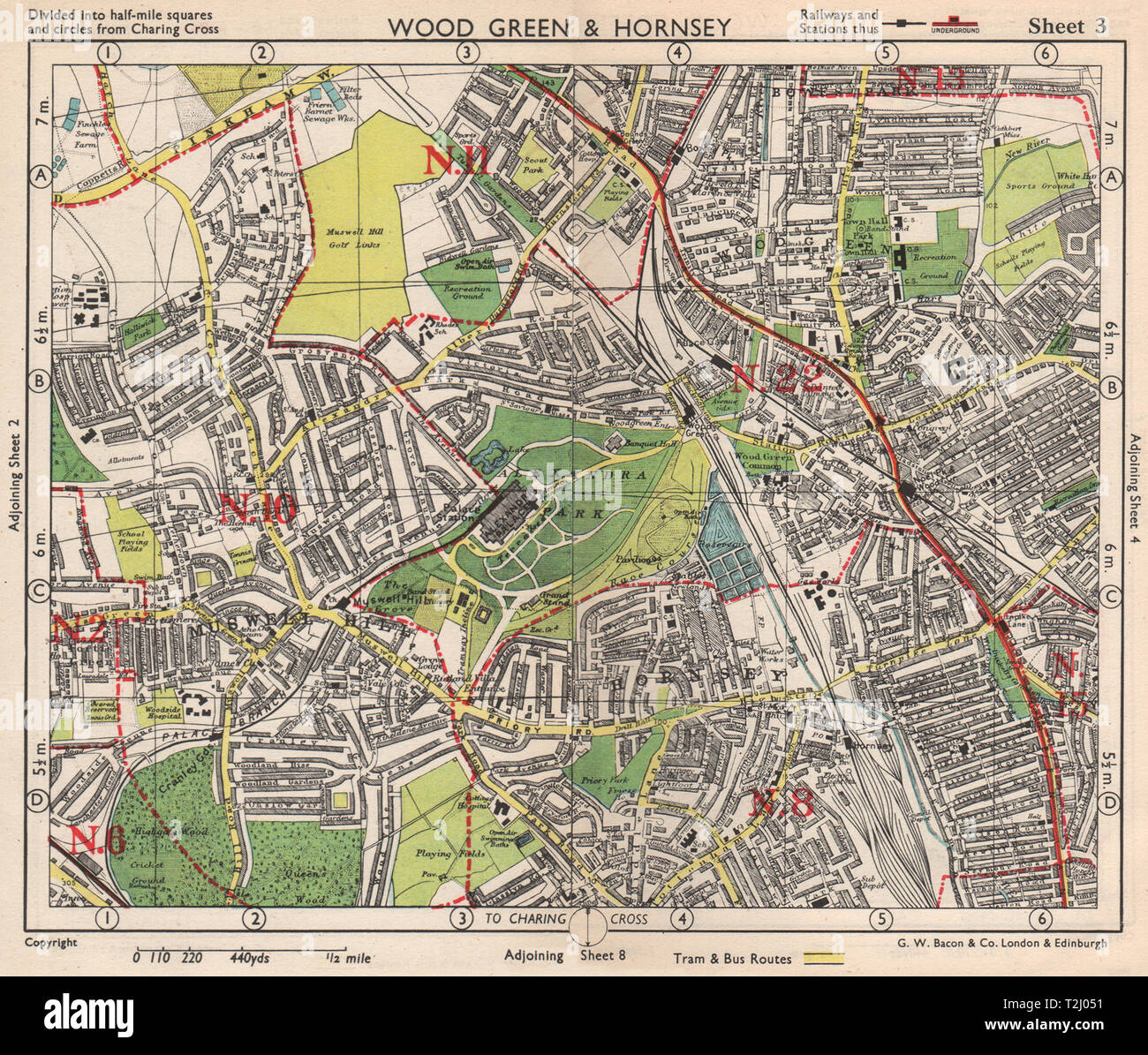 N LONDON. Wood Green Hornsey Muswell Hill Bowes Park Alexandra P.BACON ...