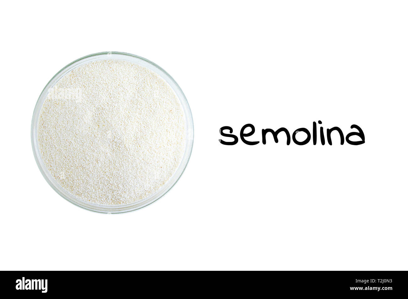 Semolina in a glass bowl. View from above. White isolate Stock Photo ...