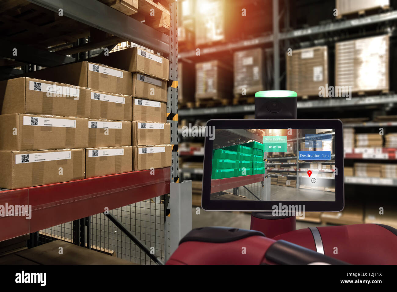 Industrial 4.0 , Augmented reality and smart logistic concept. Robot ...