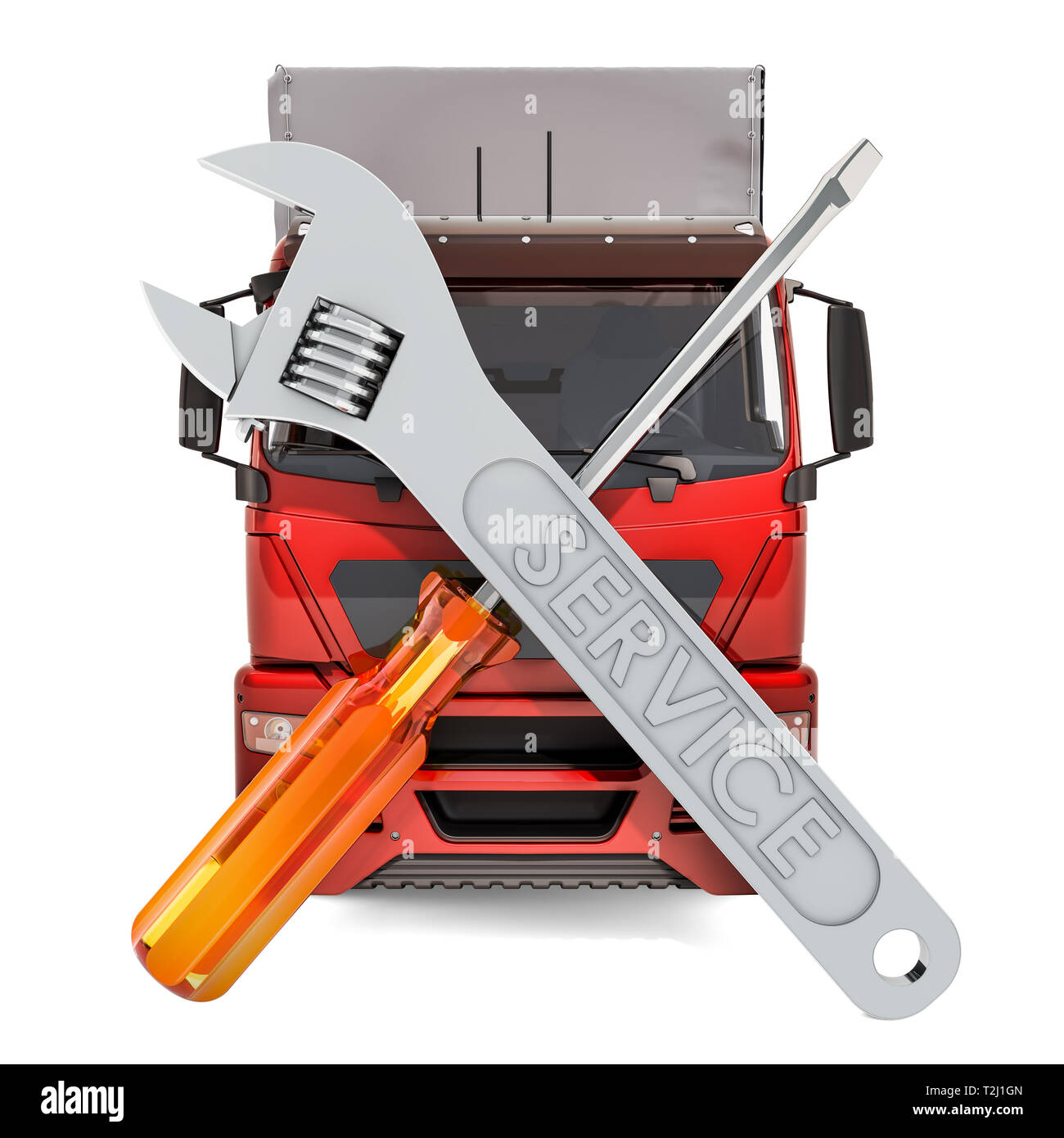 Truck, Lorry and Van Repair and Service concept. 3D rendering isolated ...