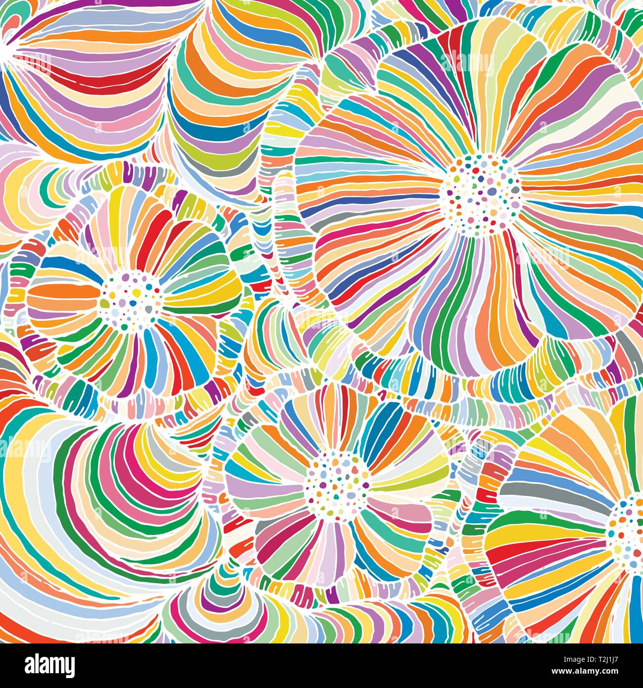 Vector doodle outline abstract ornamental flowers stripe background ...