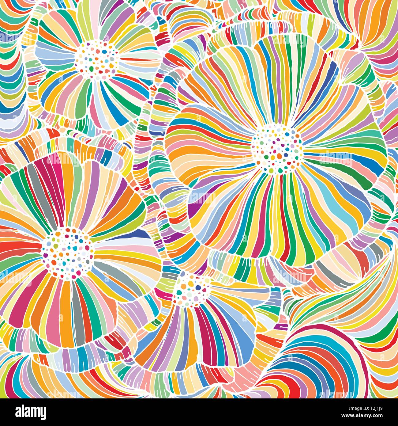 Vector doodle outline abstract ornamental flowers stripe background ...