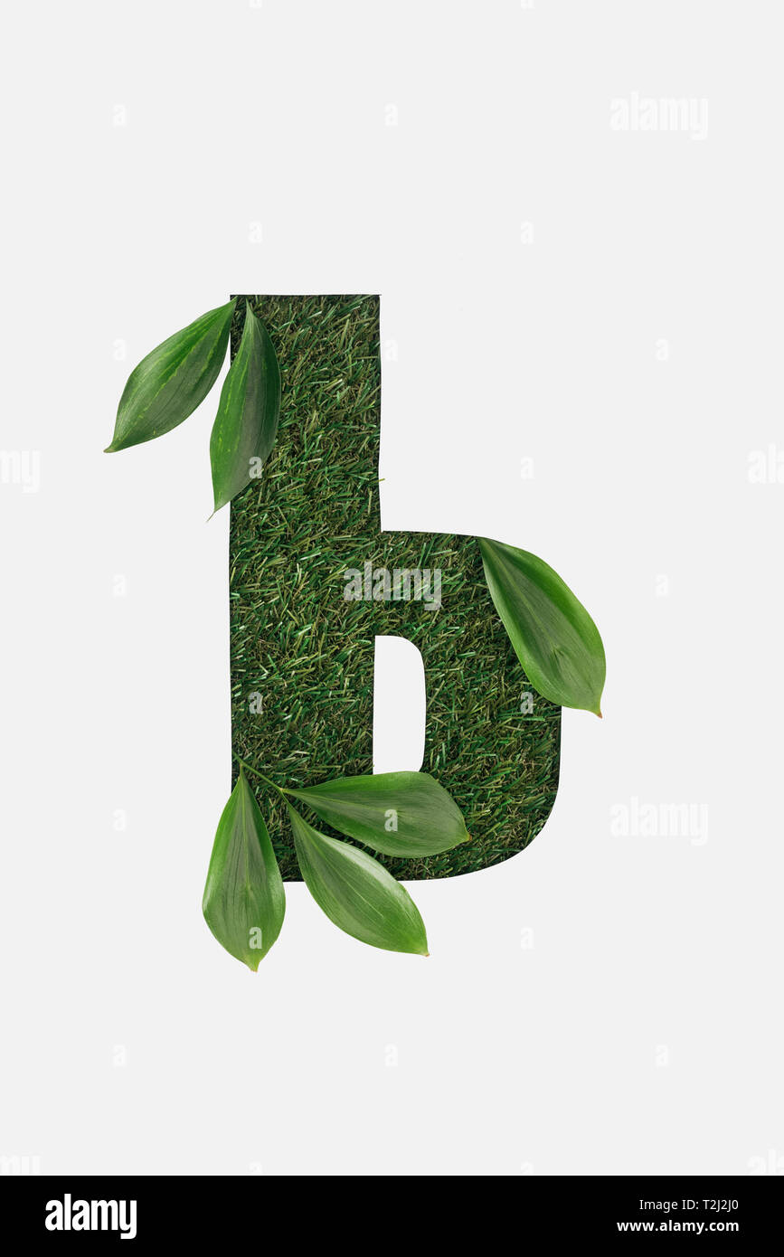 letter from cyrillic alphabet of green grass with leaves isolated on ...