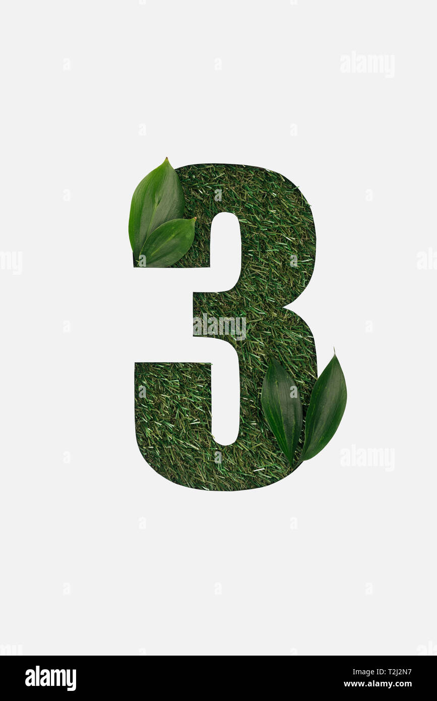 top view of cyrillic letter with green grass on background and natural ...