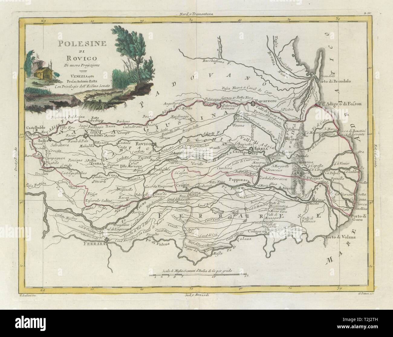 "Polesine di Rovigo". River Po delta region. Veneto, Italy. ZATTA 1784 ...