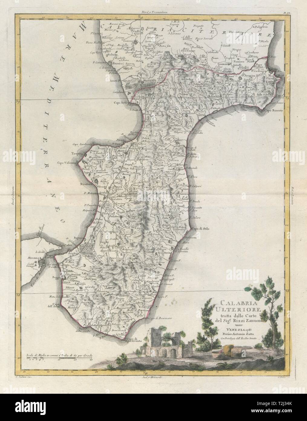"Calabria Ulteriore…". Upper Calabria. ZATTA 1784 old antique map plan ...