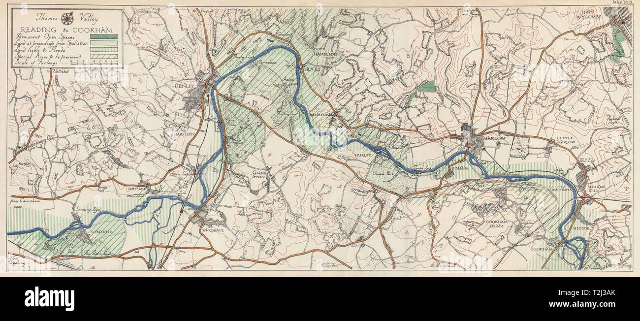 THAMES VALLEY. Sonning - Wargrave - Henley - Marlow - Cookham 1929 old ...