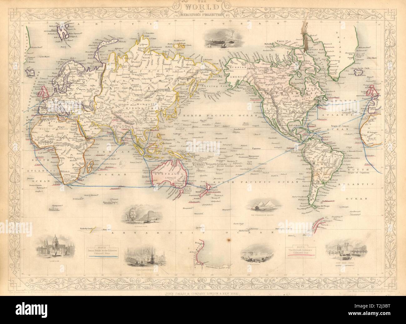 BRITISH EMPIRE. Shows steam routes to the colonies.World. RAPKIN/TALLIS ...