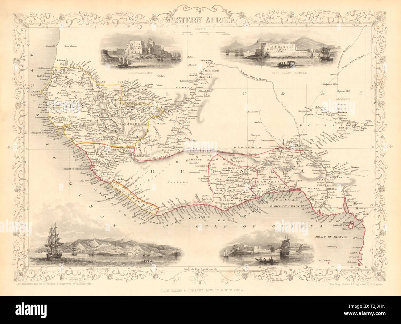WESTERN AFRICA.Kong Mountains.Caravan routes.Slave Coast. RAPKIN/TALLIS ...