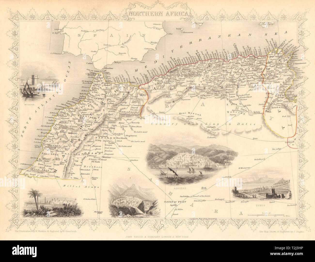 NORTHERN AFRICA. Morocco Tunisia Algeria. Caravan routes. RAPKIN/TALLIS ...
