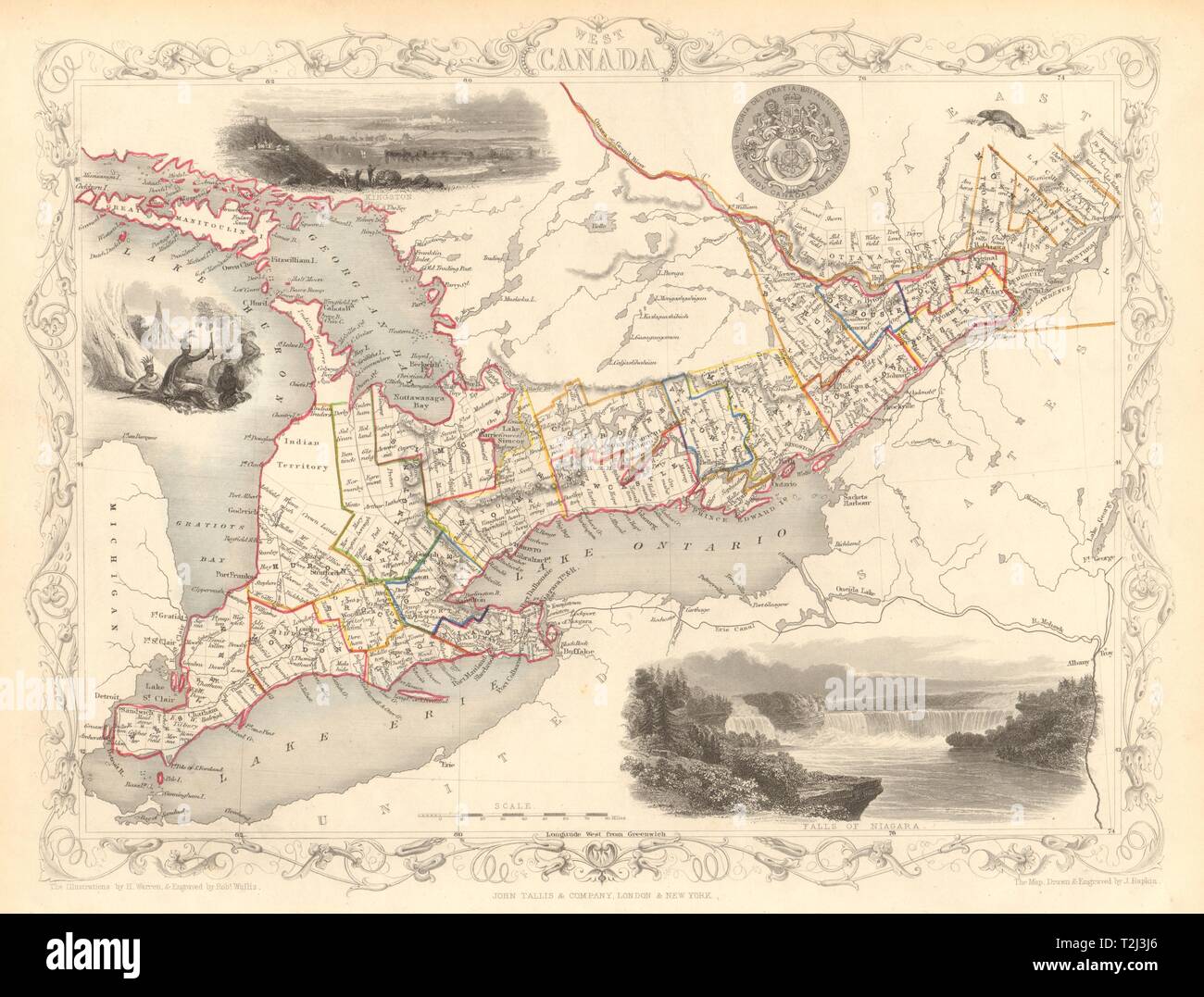WEST CANADA. Southern Ontario. Shows 'Indian territory' TALLIS & RAPKIN ...
