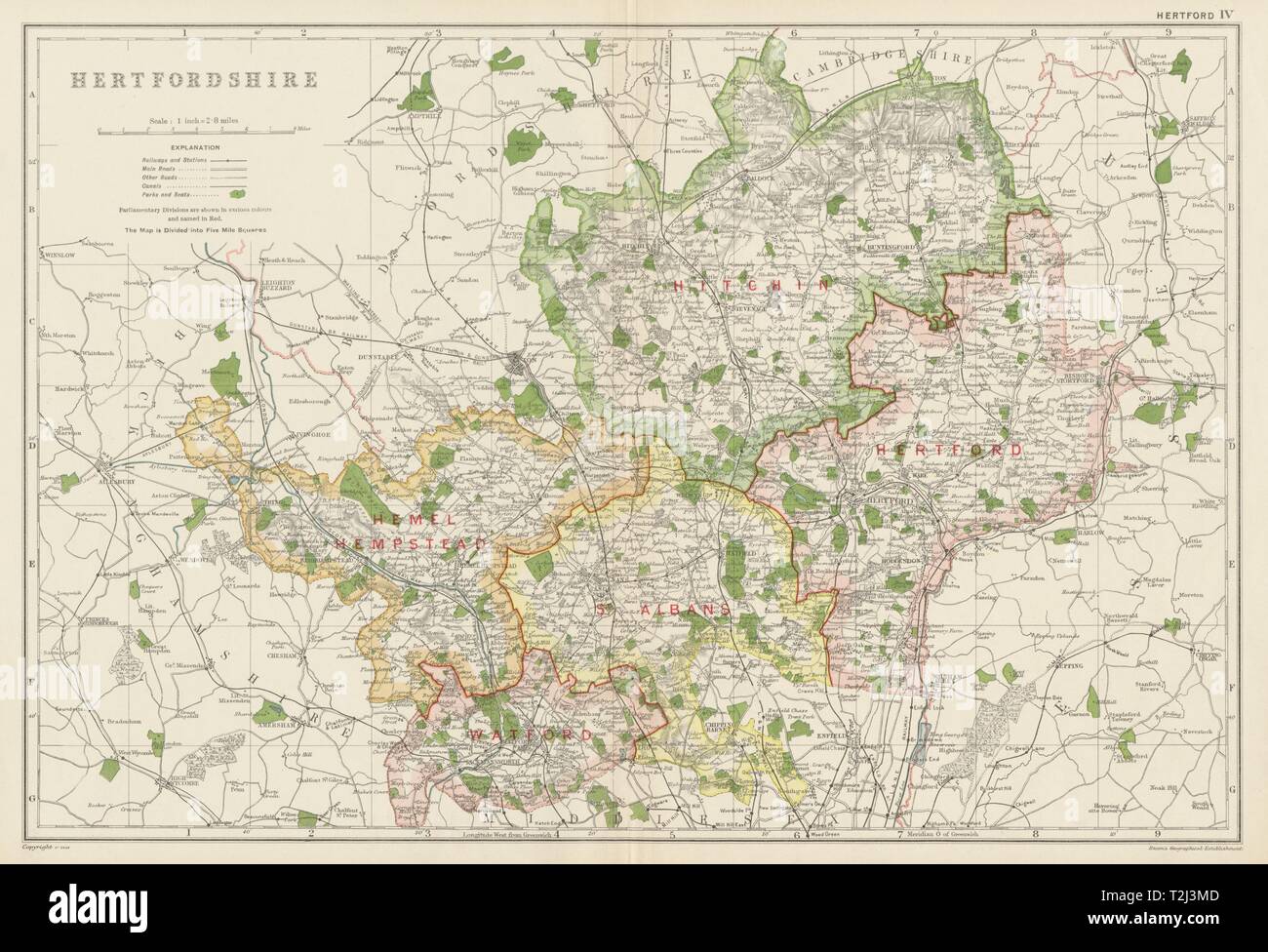 HERTFORDSHIRE. Showing Parliamentary divisions, boroughs & parks. BACON ...