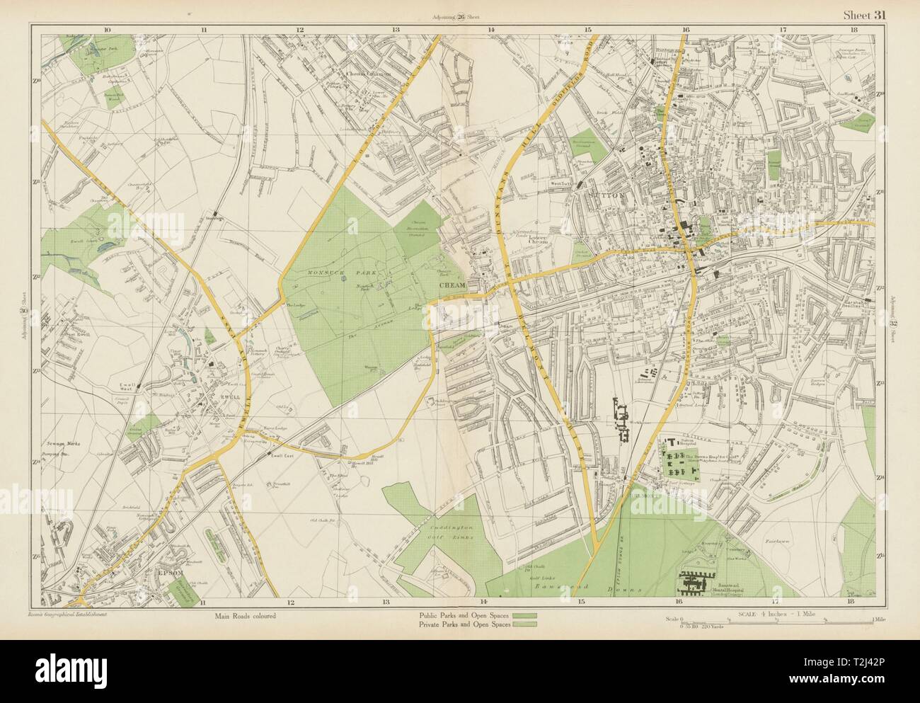 SUTTON Cheam Epsom Belmont Carshalton Ewell Banstead Downs. BACON 1934 ...