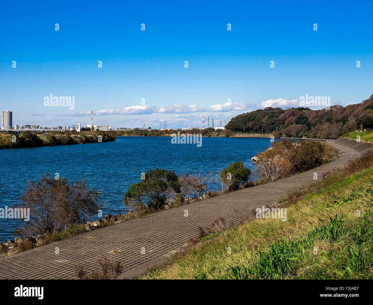 Looking up the Edo River (edogawa - 江戸川) at the border between Tokyo ...