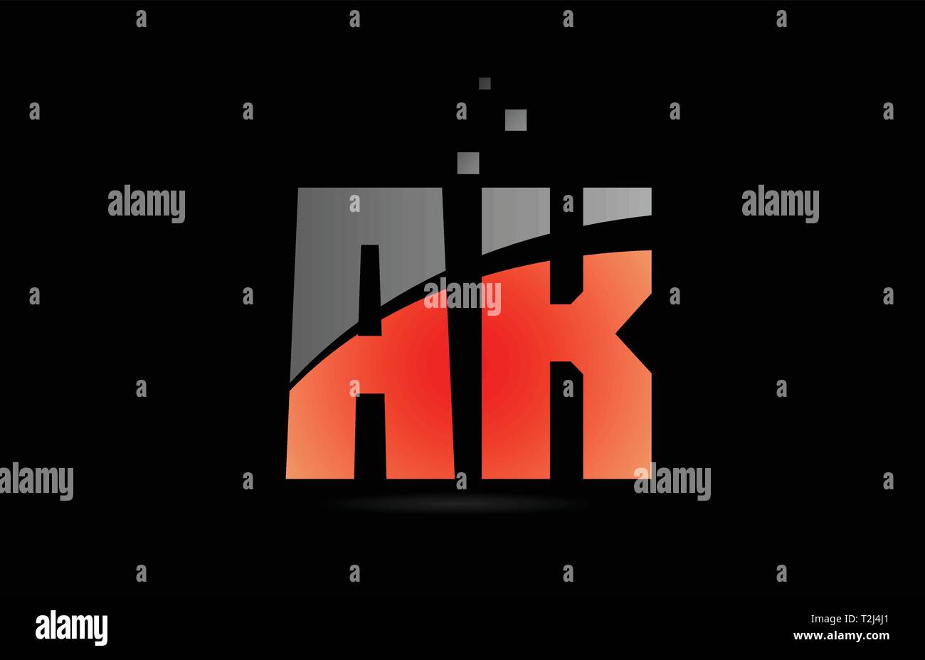 orange grey on black background alphabet letter AK A K logo combination ...