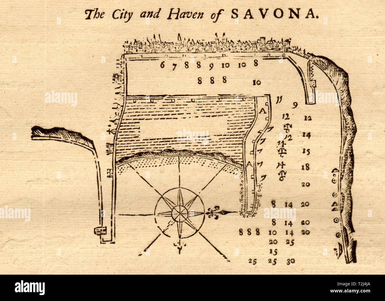 "The city and haven of Savona". Italy. MOUNT & PAGE sea chart 1747 old ...