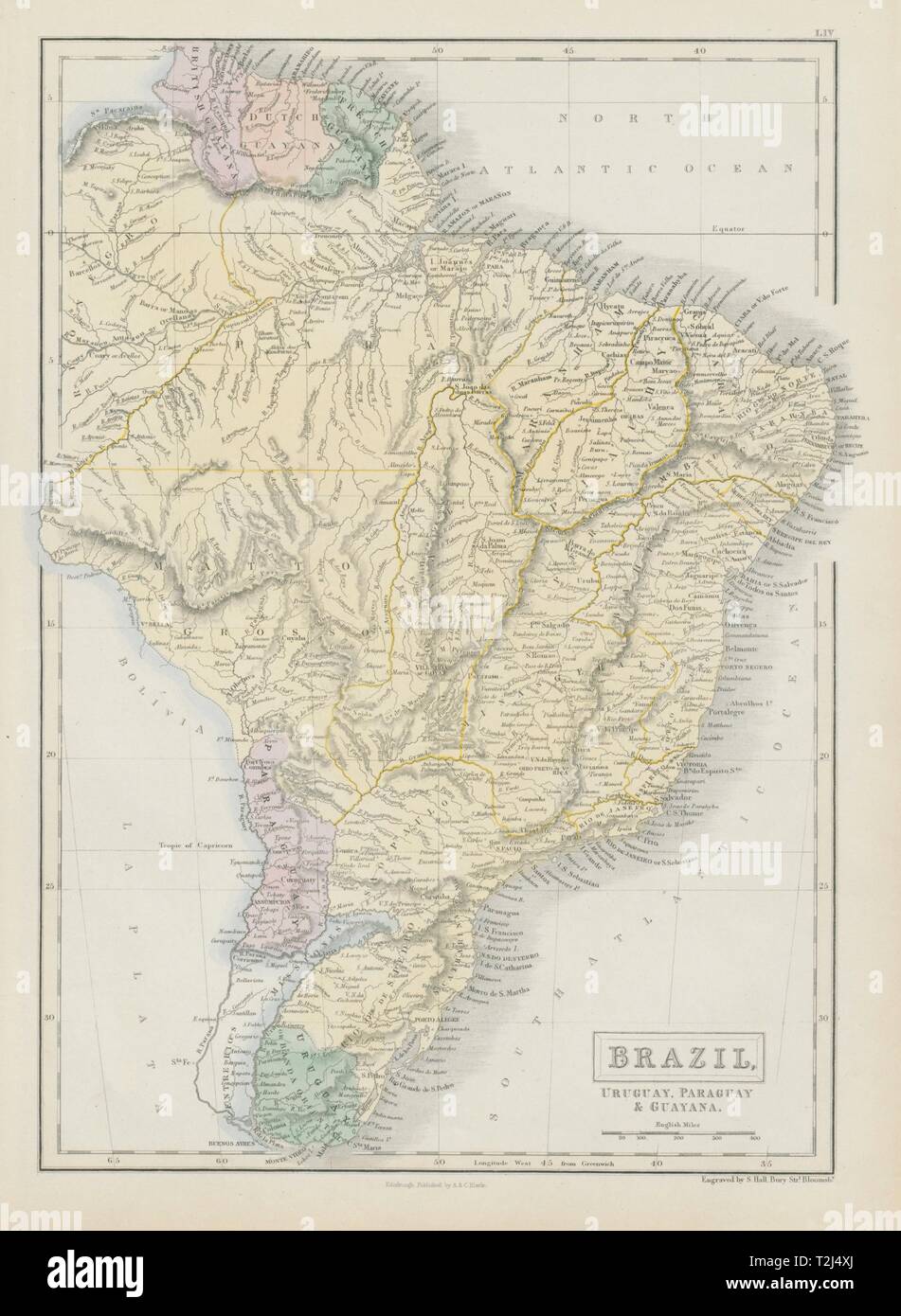 Brazil, Uruguay, Paraguay & Guayana. Banda Oriental. Guianas. HALL 1856 ...